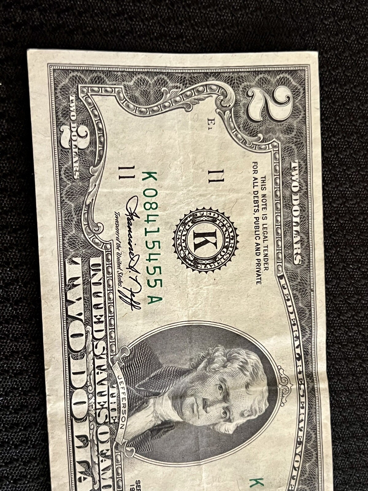 1976 $2 Dollar Bill Low Serial # With Double Digits, VERY RARE, U.S.A ...