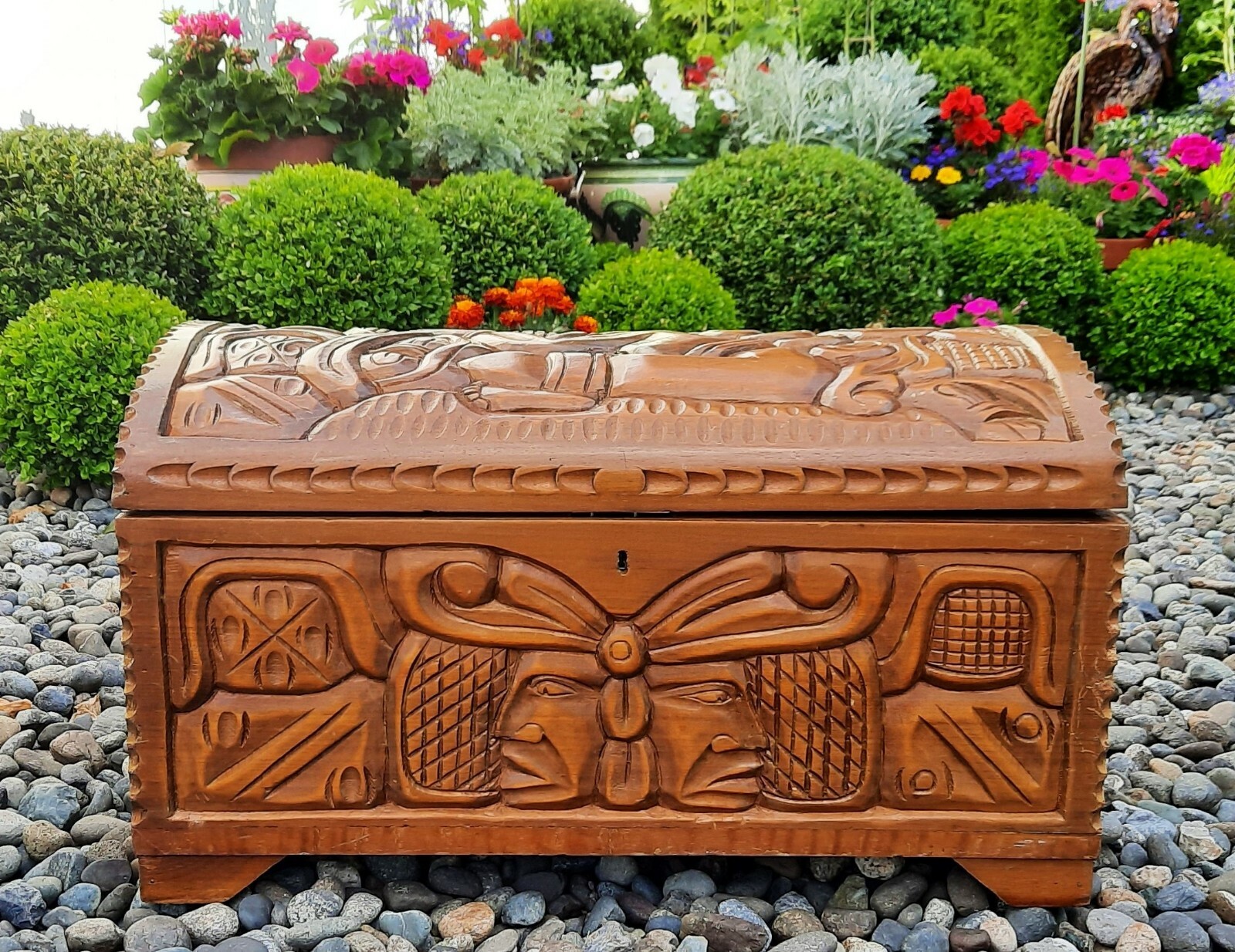 AZTEC TRUNK vtg mayan indian wood carving tribal tiki carving spanish ...