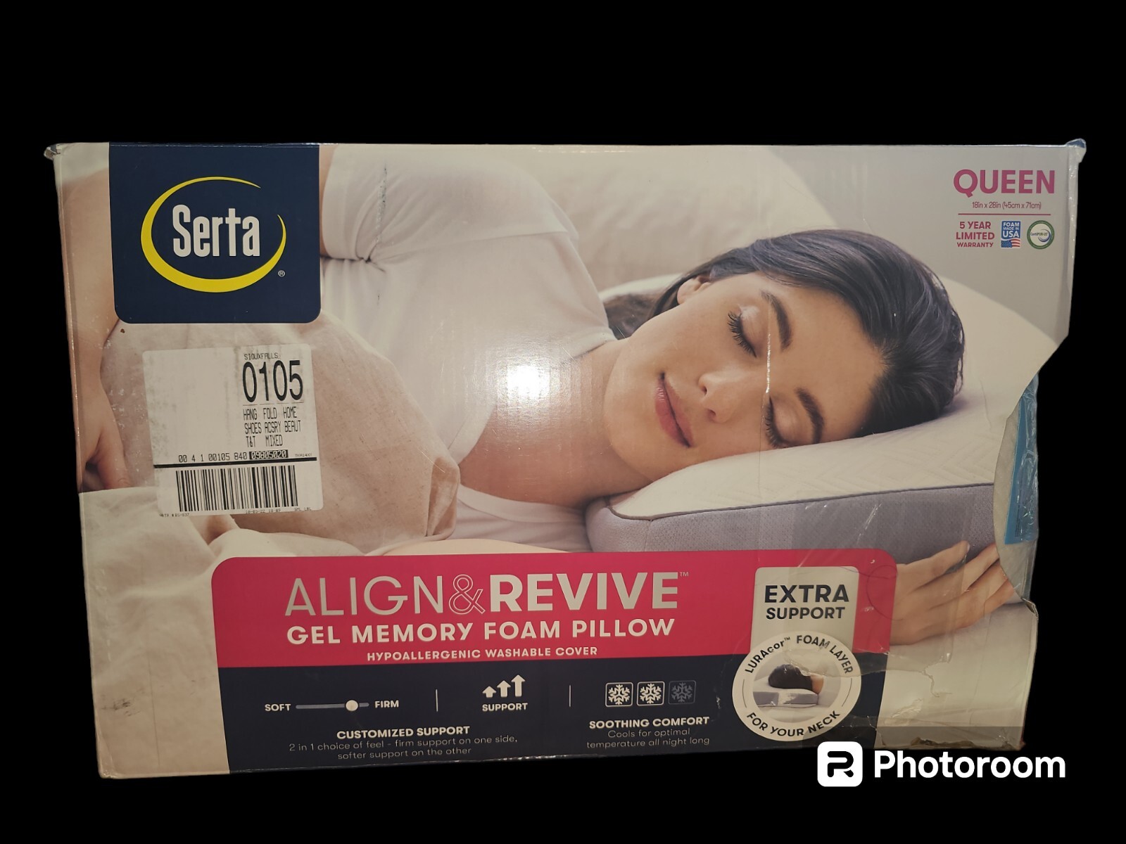 Serta Align & Revive Gel Memory Foam Pillow Extra Support Queen New | eBay