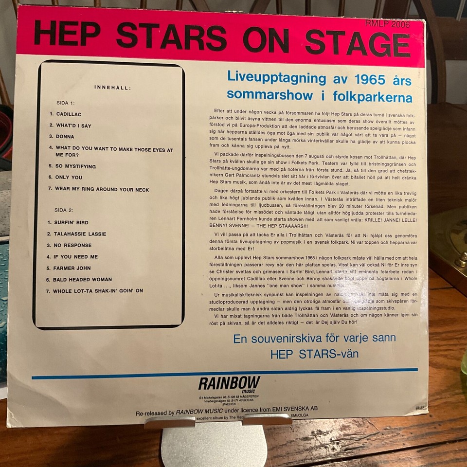 THE HEP STARS LP ON STAGE Rainbow music RMLP 2006 MINT/VG Swedish Press ...