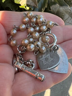 VINTAGE JEWISH STAR OF DAVID MEZUZAH TORAH FAUX PEARL TOGGLE CHILD ...