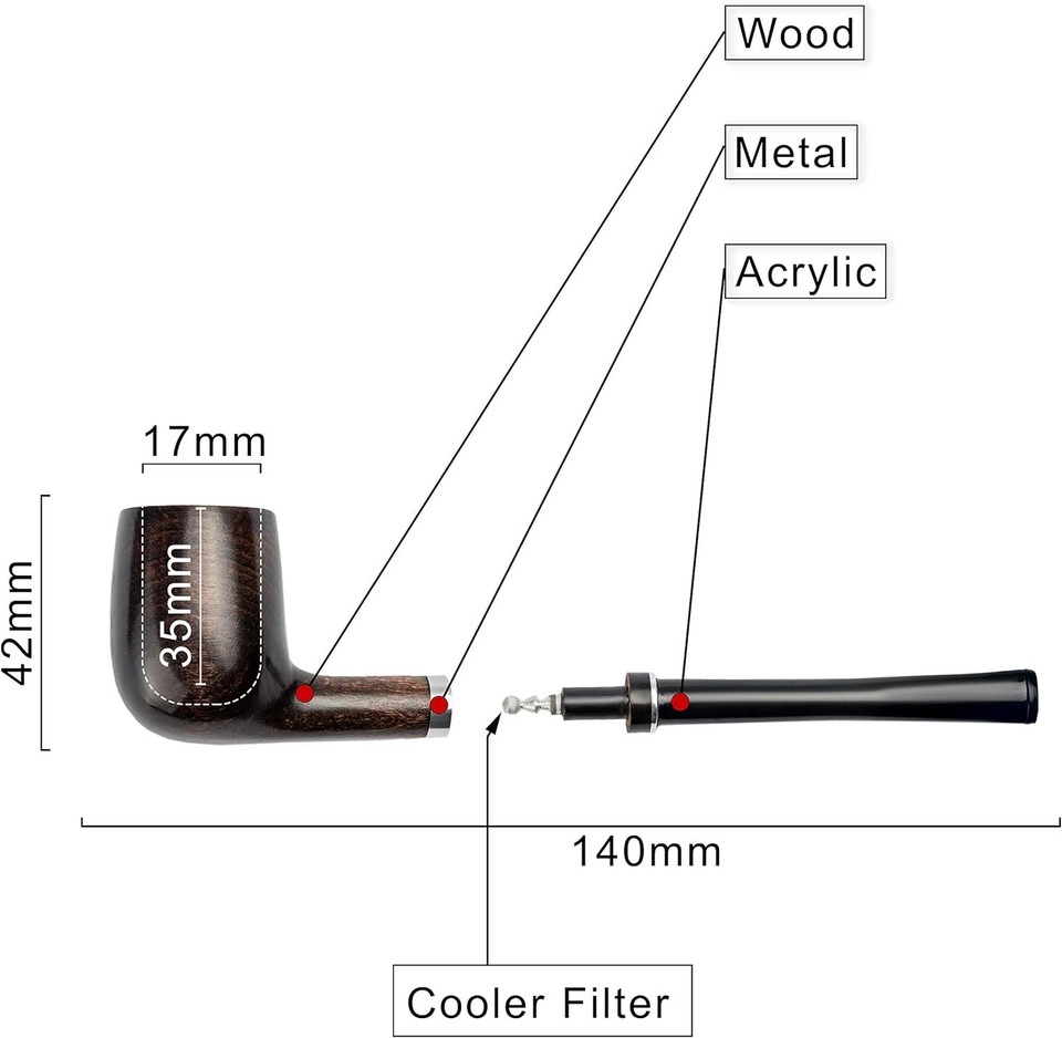 Small Wooden Tobacco Smoking Pipe, Hand Carved, Metal cooling filter ...