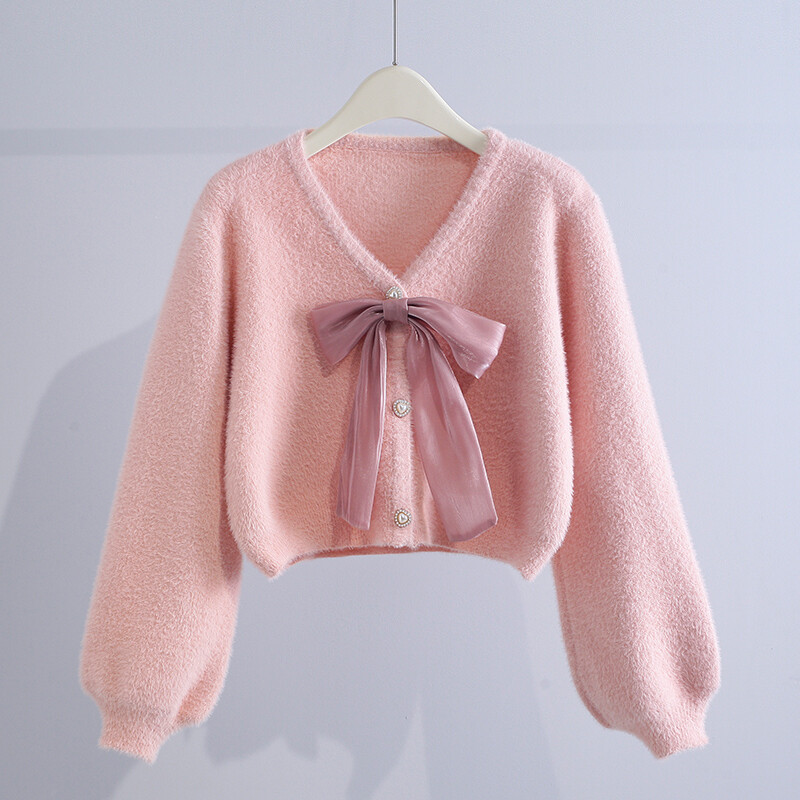 Lady Faux Fur Cardigan Preppy Fluffy Furry Bowknot Button Soft Sweet ...