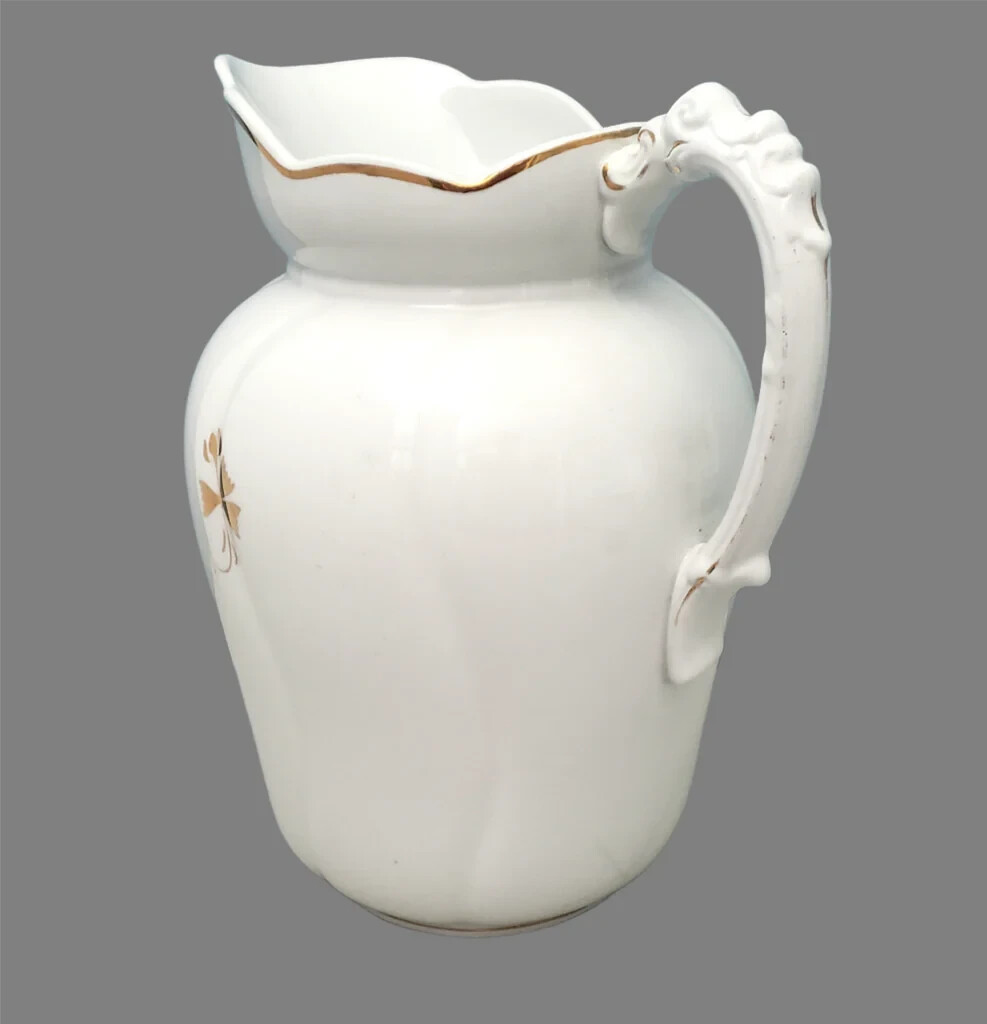 Antique White Tea Leaf Ironstone Pitcher 11 1/2" Chelsea Bishop ...