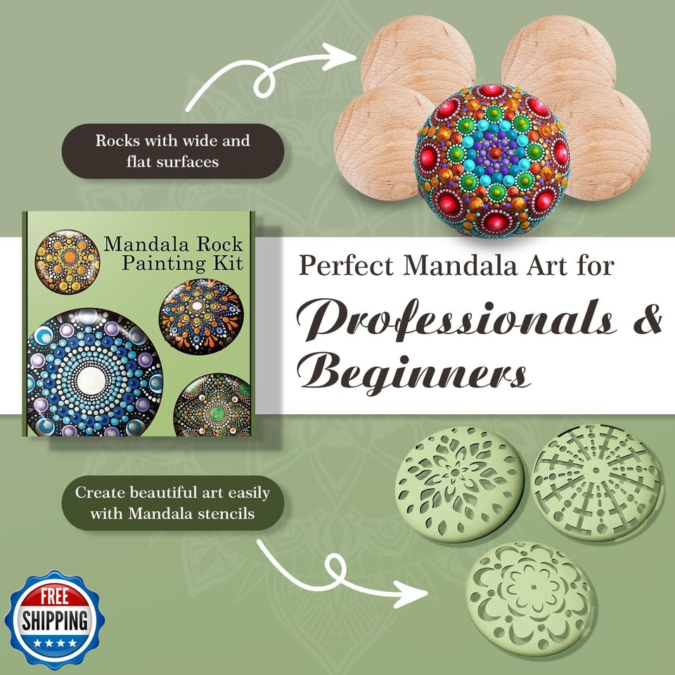 Mandala Rock Painting Kit - Mandala Dotting Tools Kit - 5 Large Wooden ...