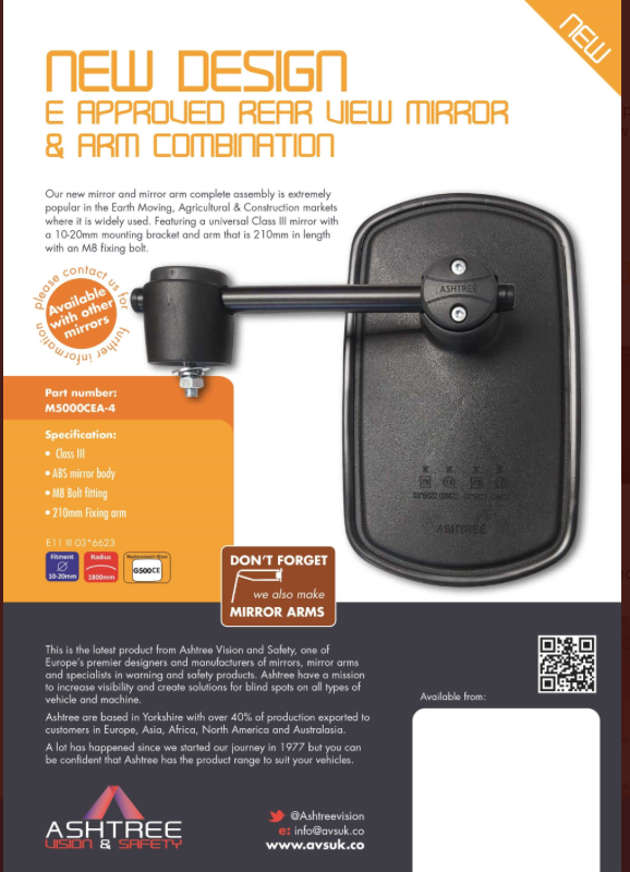 Mirror with arm 10 x 6 Fits Plant Forklift JCB 3CX Telehandler Case ...