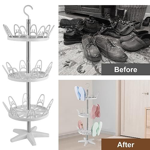3 Tier 360 Degree Rotating Shoe Rack 12 Pairs White Plastic | eBay