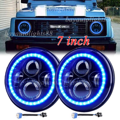 2x Fit Suzuki Samurai SJ410 7 inch Round LED Headlights Blue Halo DRL ...