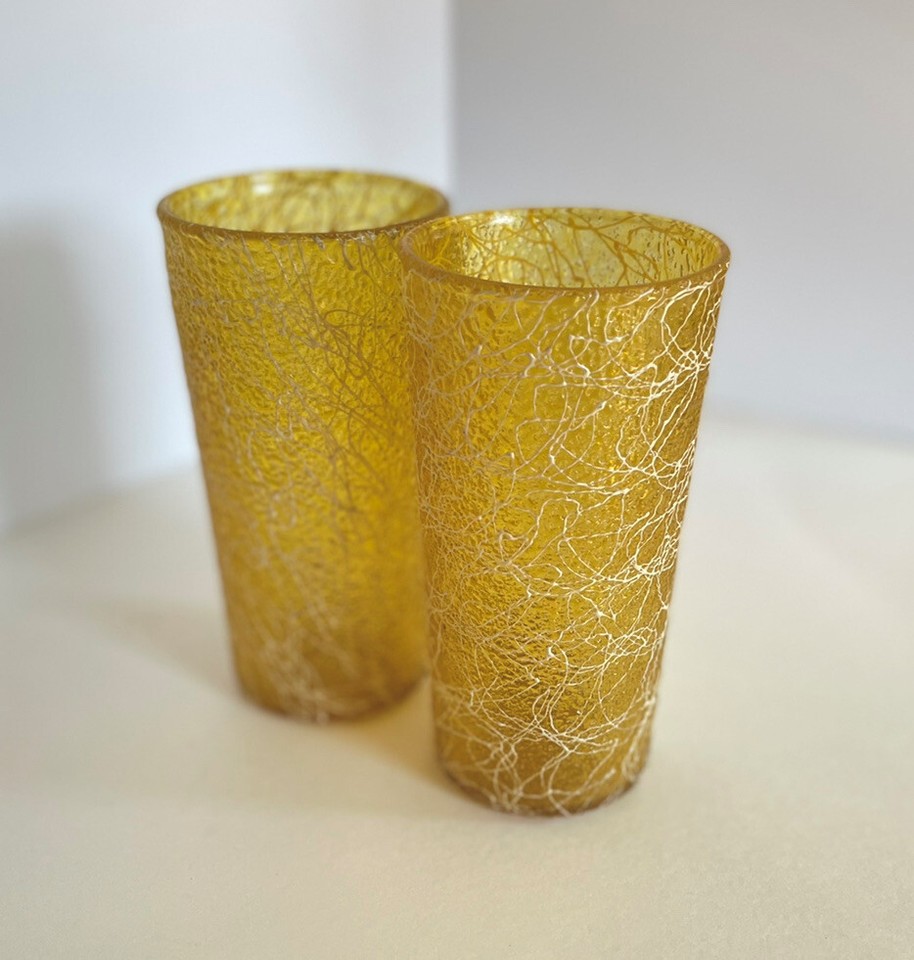 VTG 50s Rubber Spaghetti String Glass Tumbler MCM ~ 12oz ~ 2 Golden ...