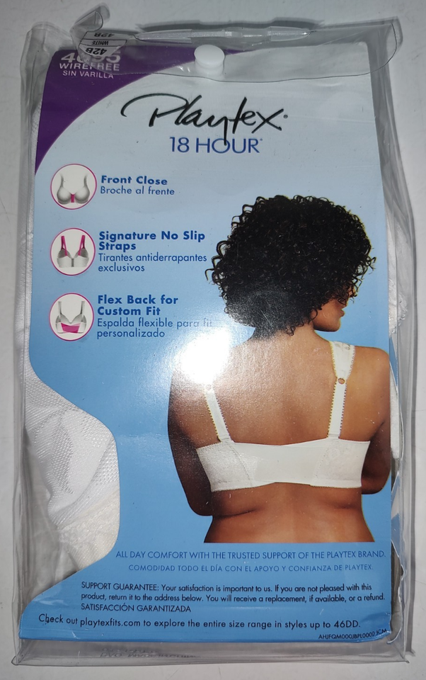 Playtex 18 Hour 4695 Front-Close Wirefree Bra Flex Back 42B White New ...