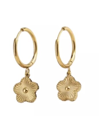 Stainless Steel Clover Flower Earrings Gold Plated Waterproof | eBay ...