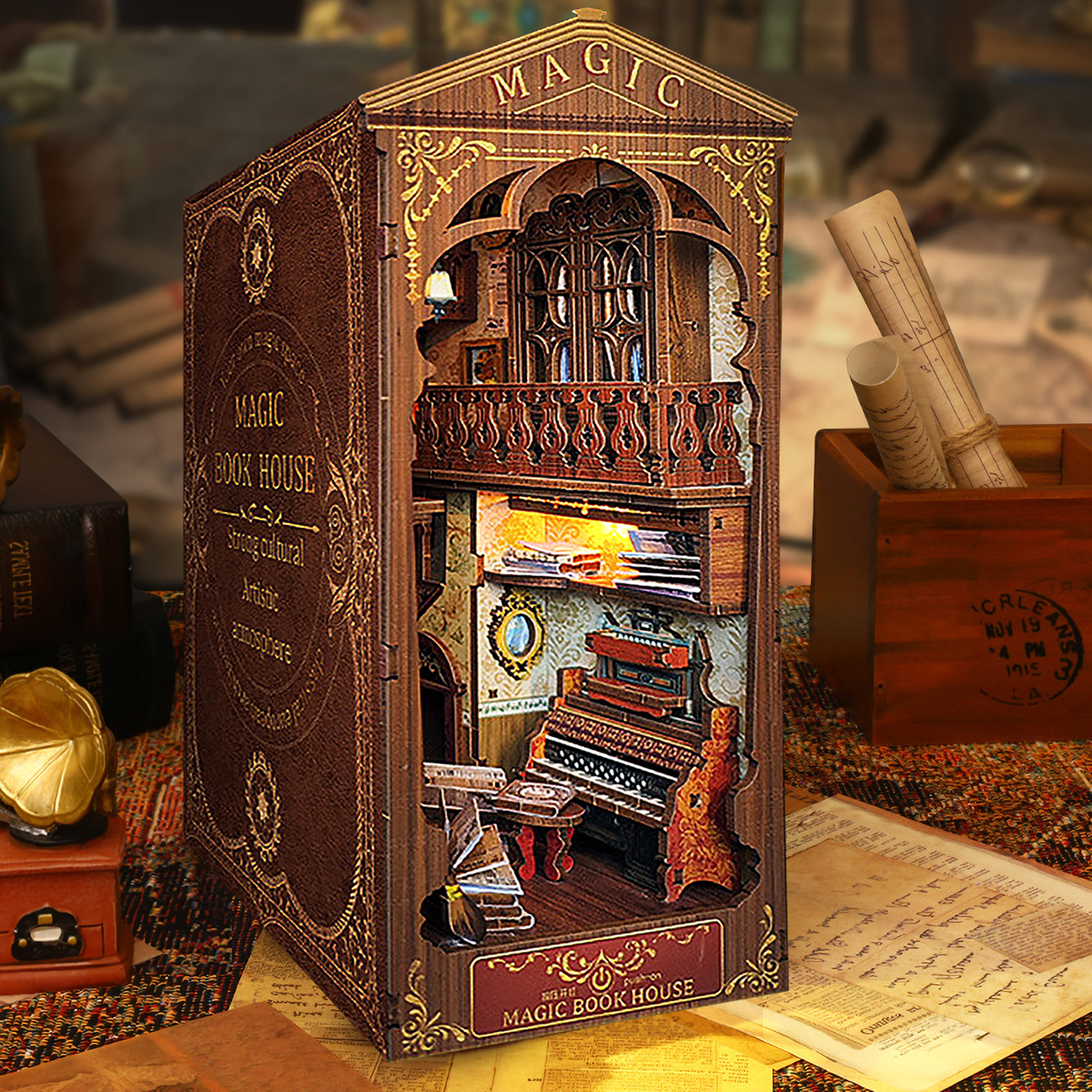 Mini Bookshelf Diorama DIY Book Nook Kit - 3D Wooden Puzzle Mini ...