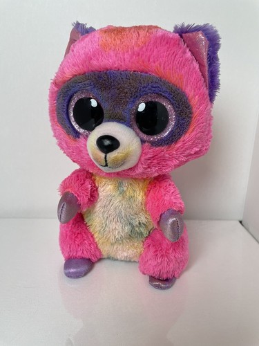 TY Beanie Boos Roxie Raccoon 10" Pink Purple Soft Cuddly Plush Stuffed ...