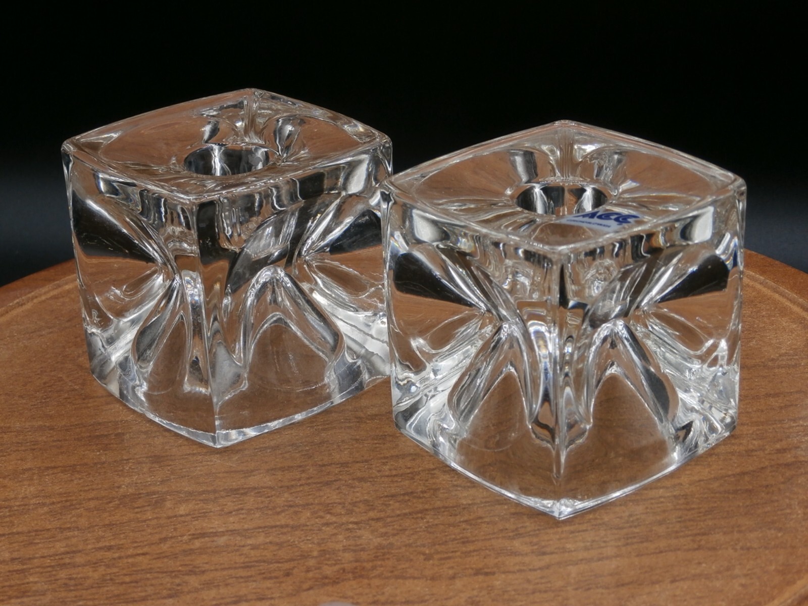 MCM Pair/2 Czech ACC Lead Crystal Ice Cube Optical Illusion Candlestick ...