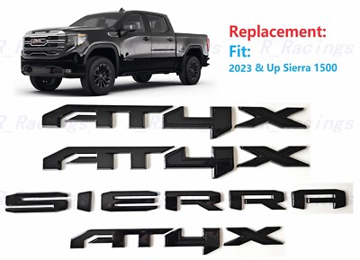 4PCS Gloss Black Doors Rear AT4X Sierra Emblems GMC 2022+ Sierra 1500 ...