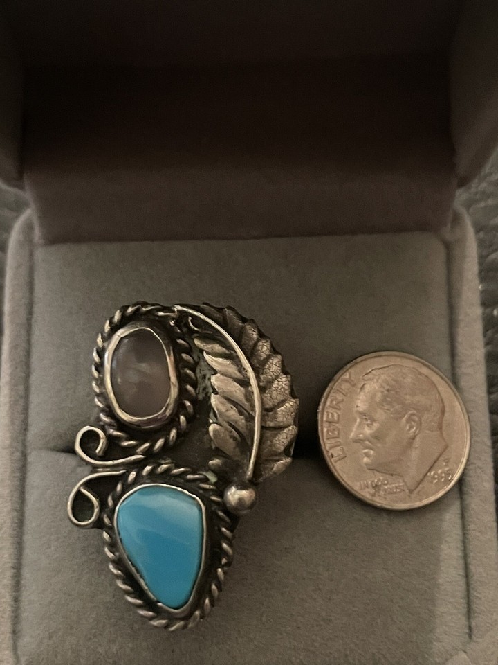 Vintage Old Pawn Turquoise & Moonstone Sterling Silver Native American ...