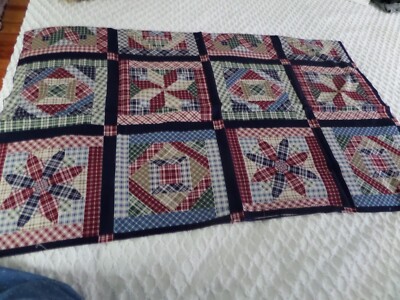 Preprinted fabric faux quilt squares Blue Green Maroon 34 x 44" | eBay