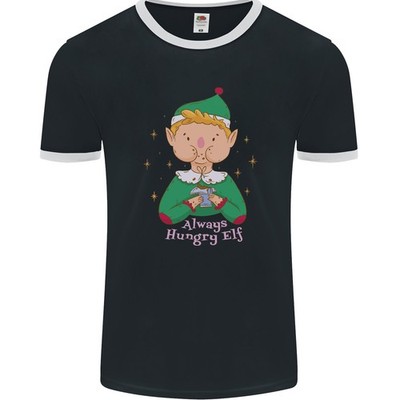 Always Hungry Elf Funny Christmas Food Xmas Mens Ringer T-Shirt FotL ...