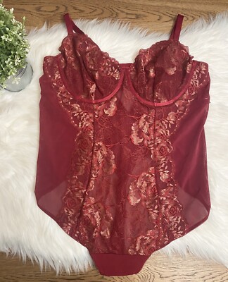 Torrid Curve Bodysuit Shapewear Lingerie Dark Red Gold Lace Underwired ...
