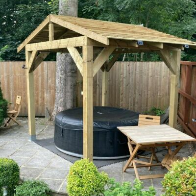Wooden Gazebo 2.4m x 2.4m Chunky Solid Timber Garden Gazebo Kit Hot Tub ...