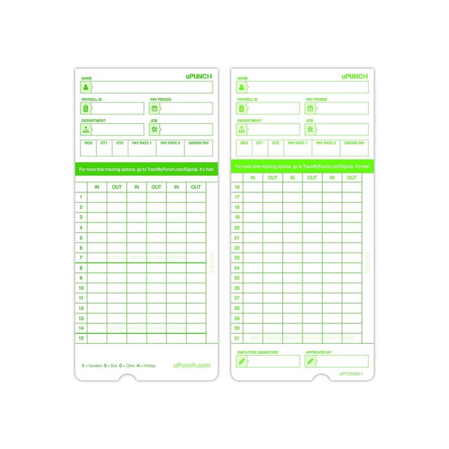 uPunch 2 Ribbon 200 Punch Cards Combo Hn3000 Employees Time Clock ...