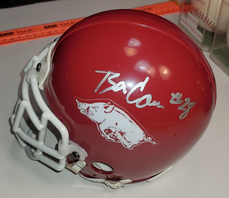ARKANSAS RAZORBACK BEN COWINS SIGNED AUTO MINI HELMET STEEL RB FACE ...