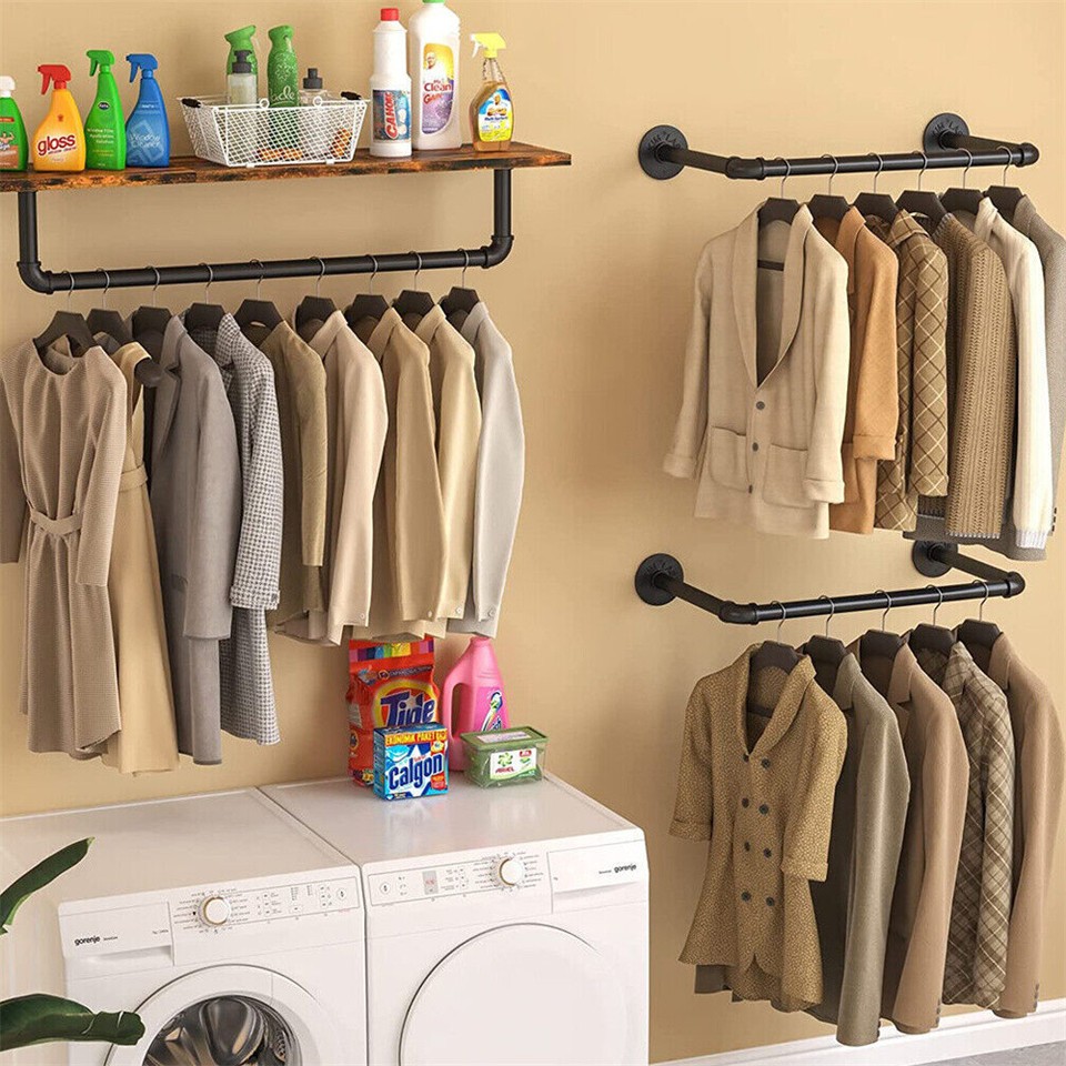 2x Industrial Pipe Clothes Rack Strong Iron Closet Organizer Garment ...