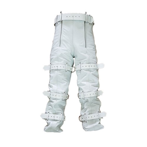 Mens Real White Leather Locking Bondage Chastity Jeans with Rear Zip ...