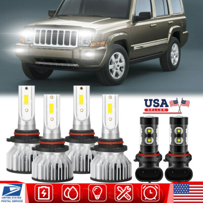 For 2006-2010 Jeep Commander LED Headlight Hi-Low Beam+Fog Light Bulbs ...