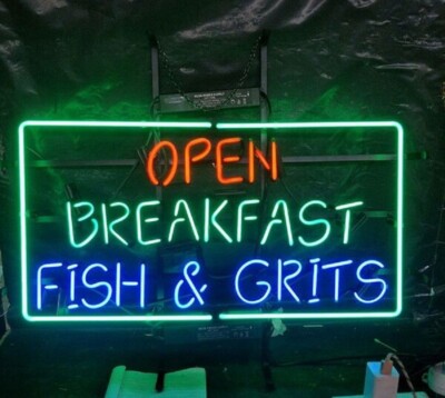 Open Breakfast Fish Grits Neon Sign Light Lamp Poster Cave Collection ...