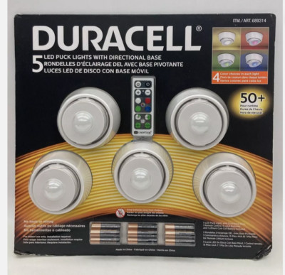 Duracell 5 Wireless LED Puck Lights w/ Directional Base Remote Control ...