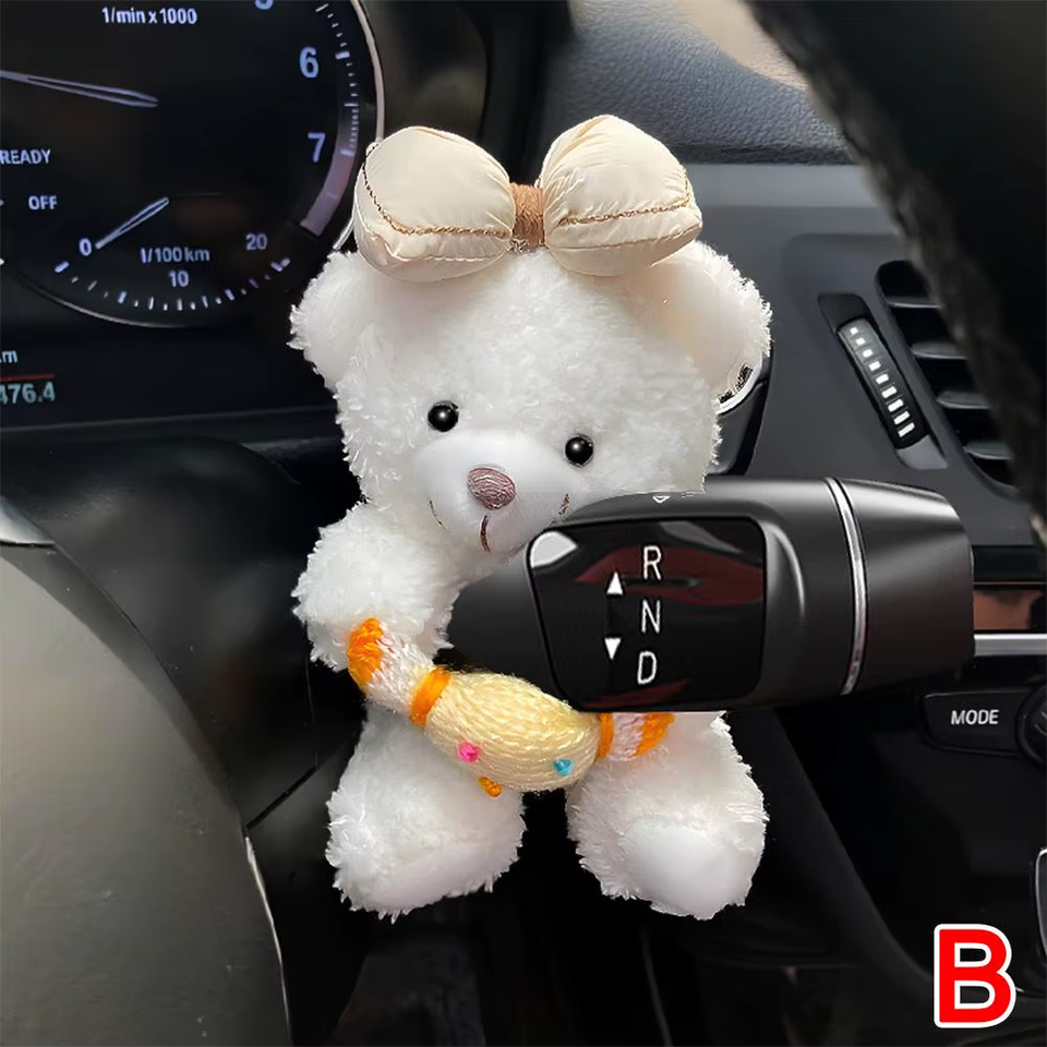 Cute Bear Car Gear Shift Decoration Plush Doll Turn Signal Wiper Doll ...