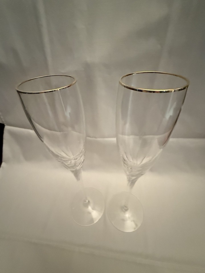 Lenox Debut Gold Crystal Champagne Flutes Set of 2 Gold Rim USA | eBay