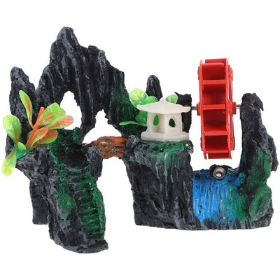 Fish Tank Simulation Rockery Waterwheel Decor Small Aquarium Mountain ...