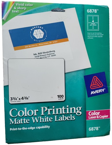 Avery 6878 Matte White Print To The Edge Shipping Labels, 3 3/4x4 3/4 ...