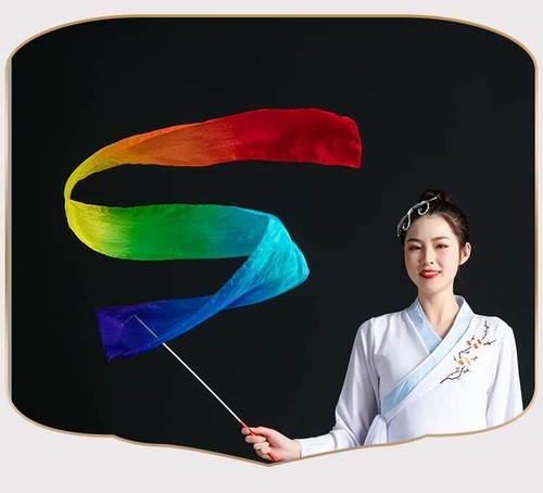 1 Piece Hand Painted Silk Flow Ribbon Streamer with Rods Worship Flags ...