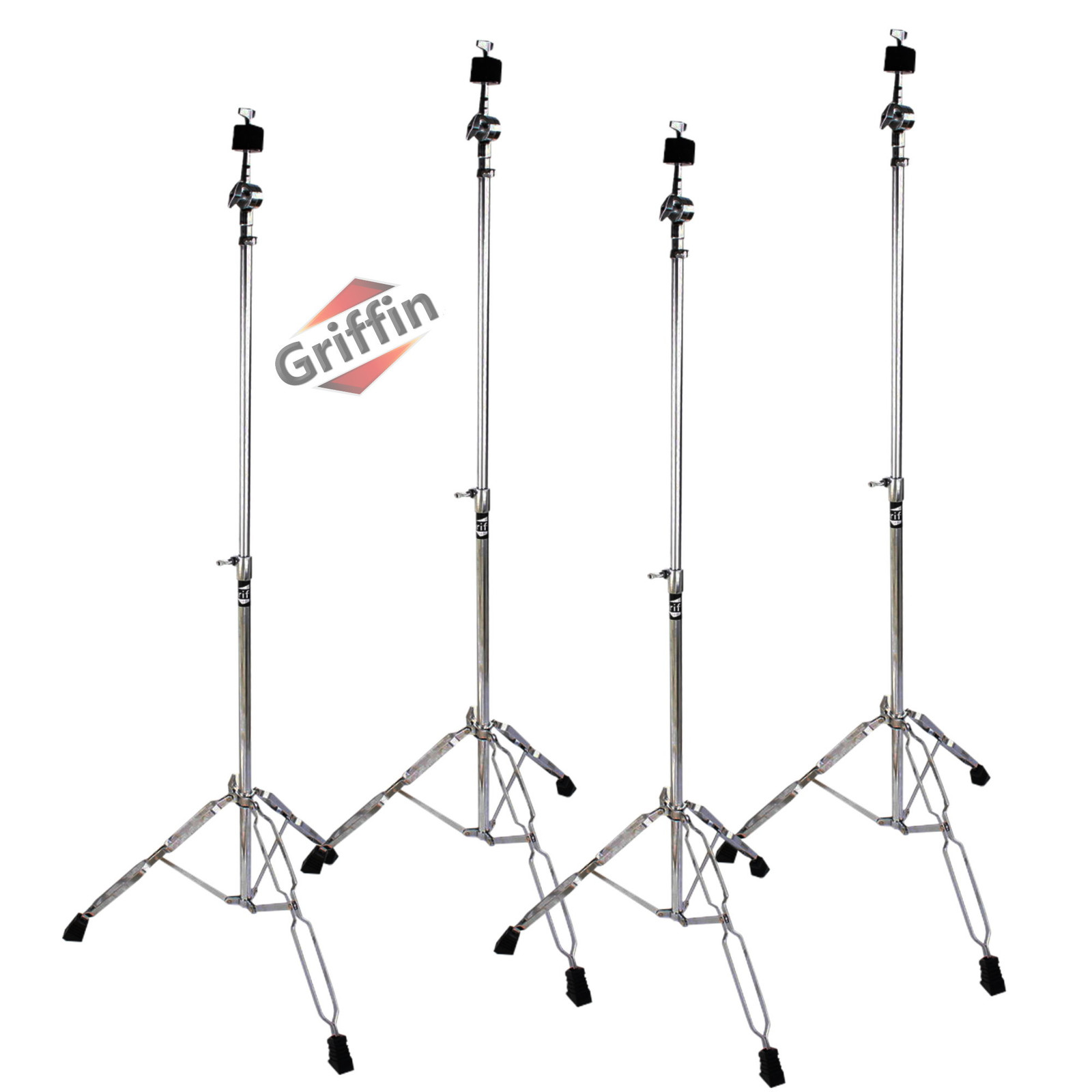 4-PACK Straight Cymbal Stand Set | GRIFFIN Percussion Chrome Drum ...