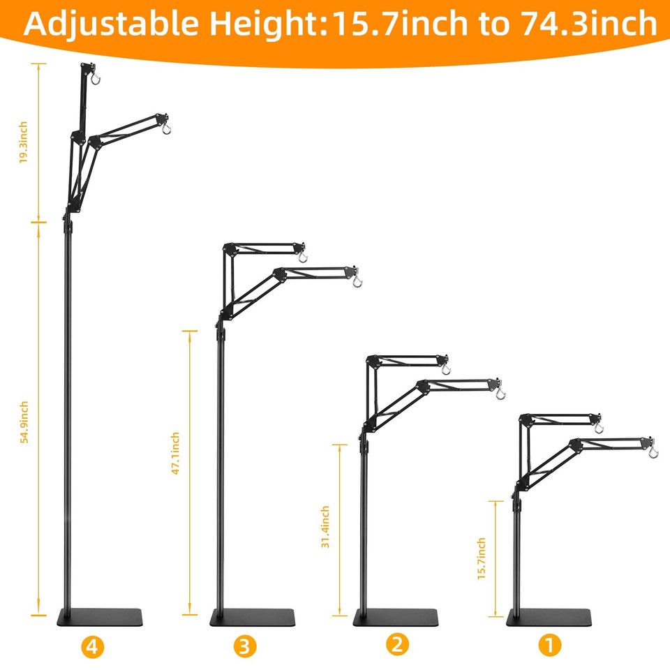 Dual Reptile Heat Lamp Stand Adjustable 15.7-74.3 Inch 360 Swing Arm ...