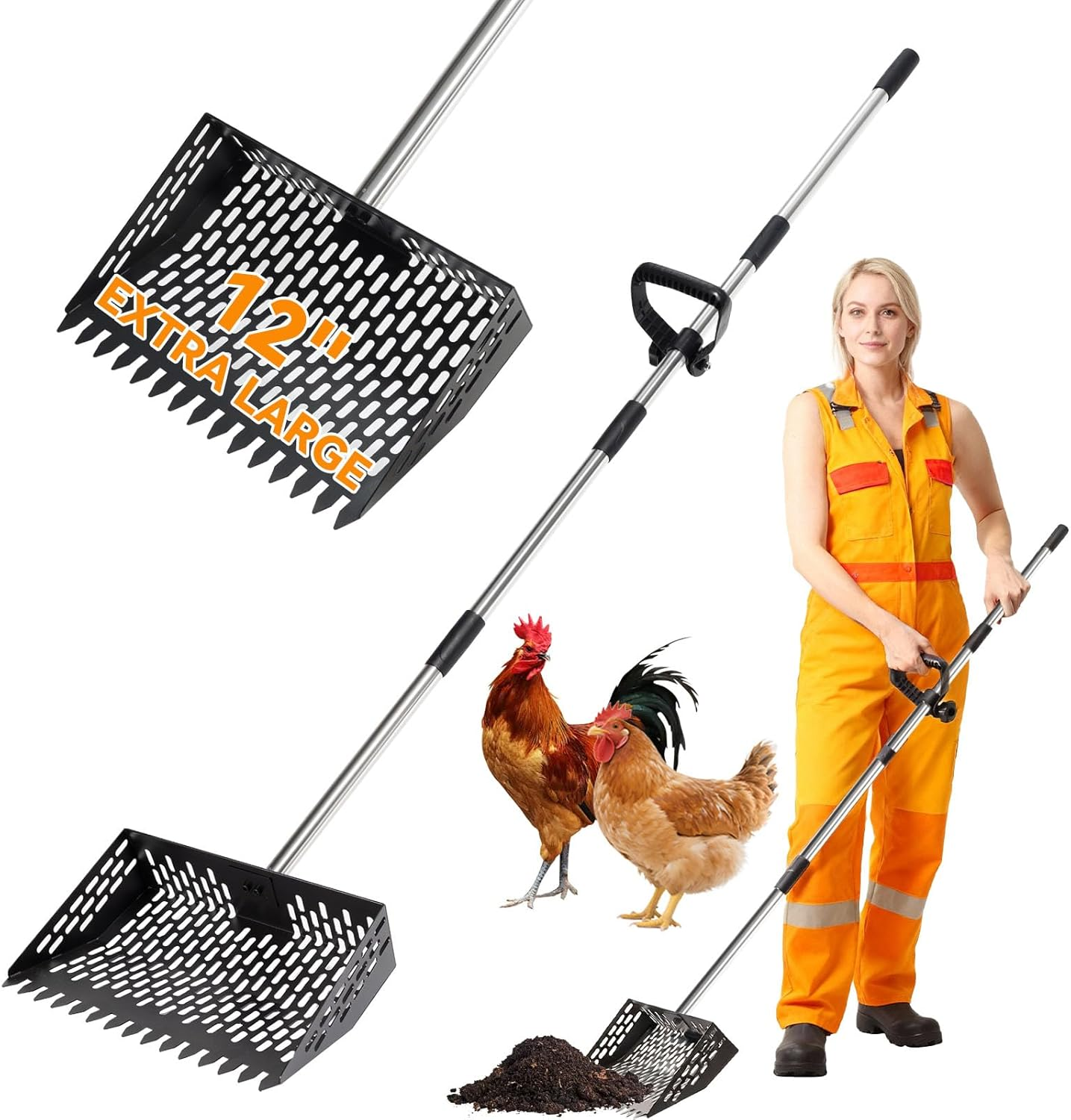 12 Inches Chicken Coop Scoop for Sand Metal Chicken Poop Scooper & Rake ...