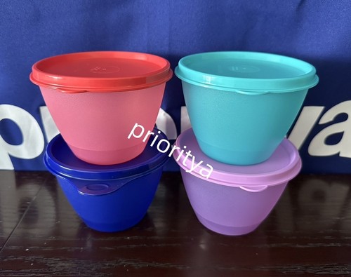 Tupperware Refrigerator Stacking Bowl 14oz Set of 4 Blue Lilac Pink ...