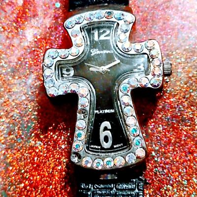Extremely gorgeous is this Geneva Platinum cross watch with rhinestones ...