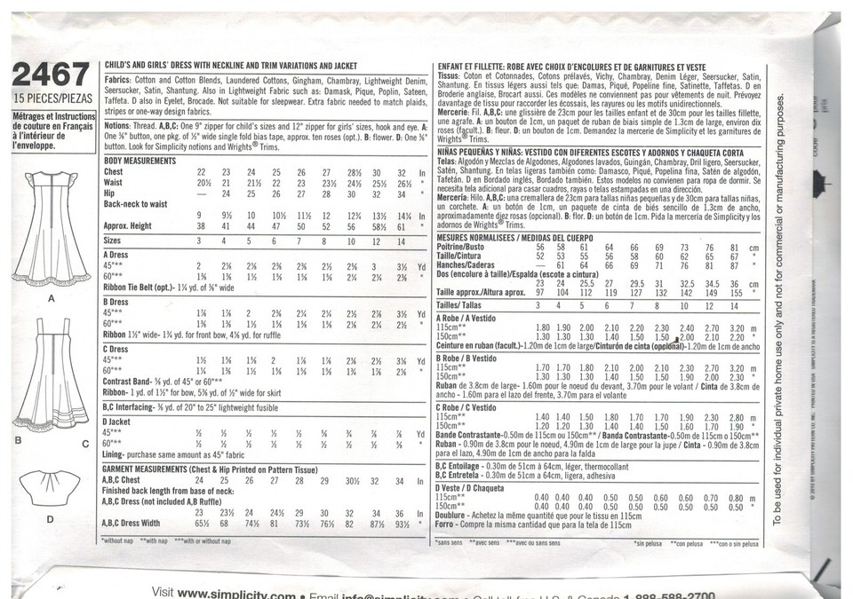 2467 UNCUT Simplicity Sewing Pattern Girls Dress Jacket Trim Variations ...