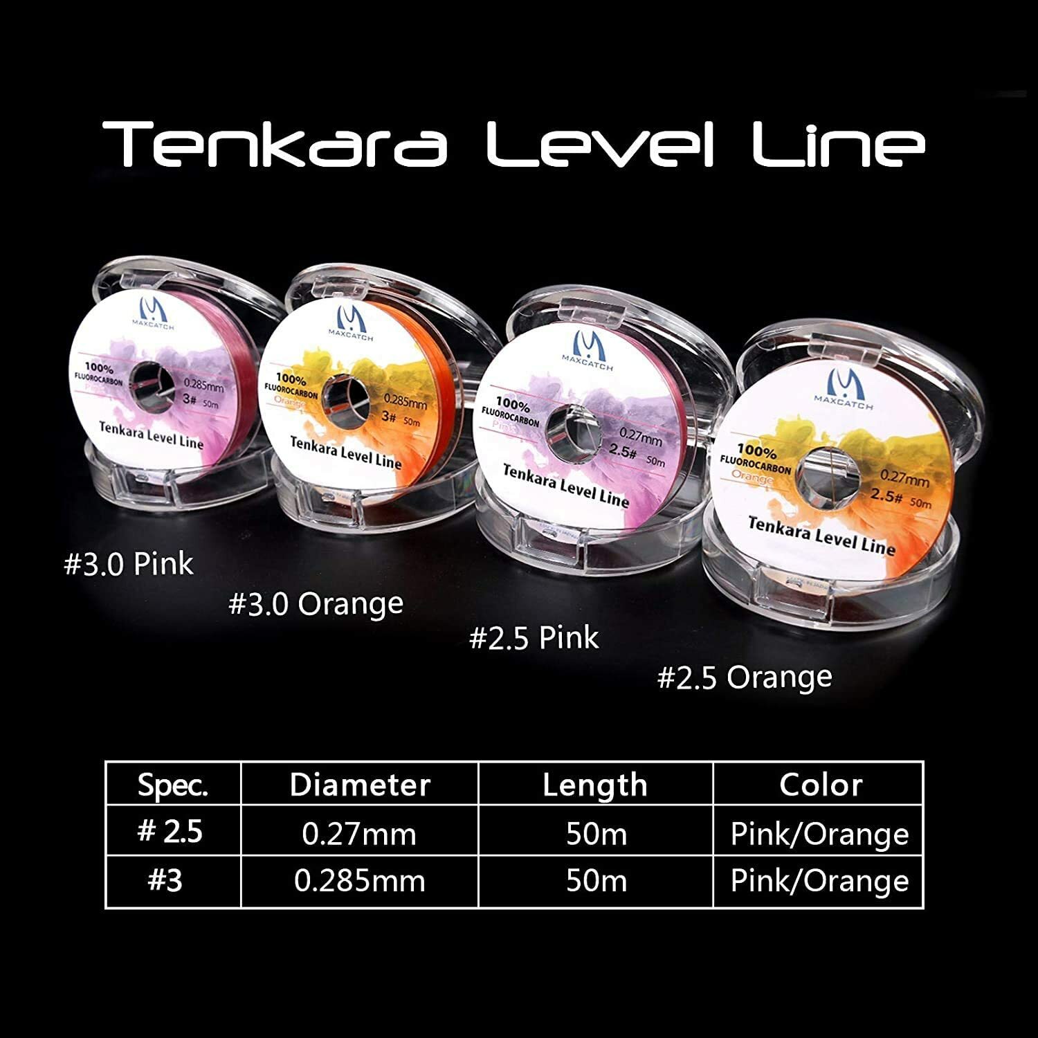 Maxcatch Tenkara Level Line 50M 2.5/3.0# Orange/Pink Fluorocarbon ...