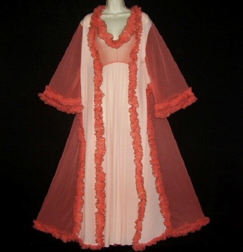 VTG 2 PC FRILLY FRILLY OODLES OF RUFFLES SHEER CHIFFON SWEEP PEIGNOIR ...