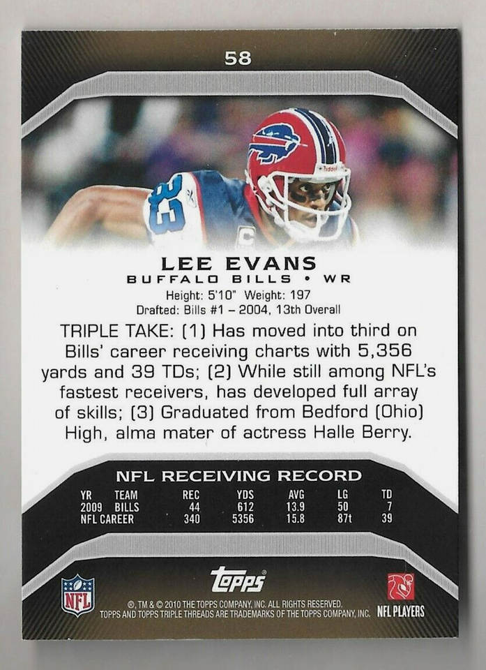 LEE EVANS 2010 TOPPS TRIPLE THREADS FOOTBALL SP INSERT CARD #58 110/499 ...