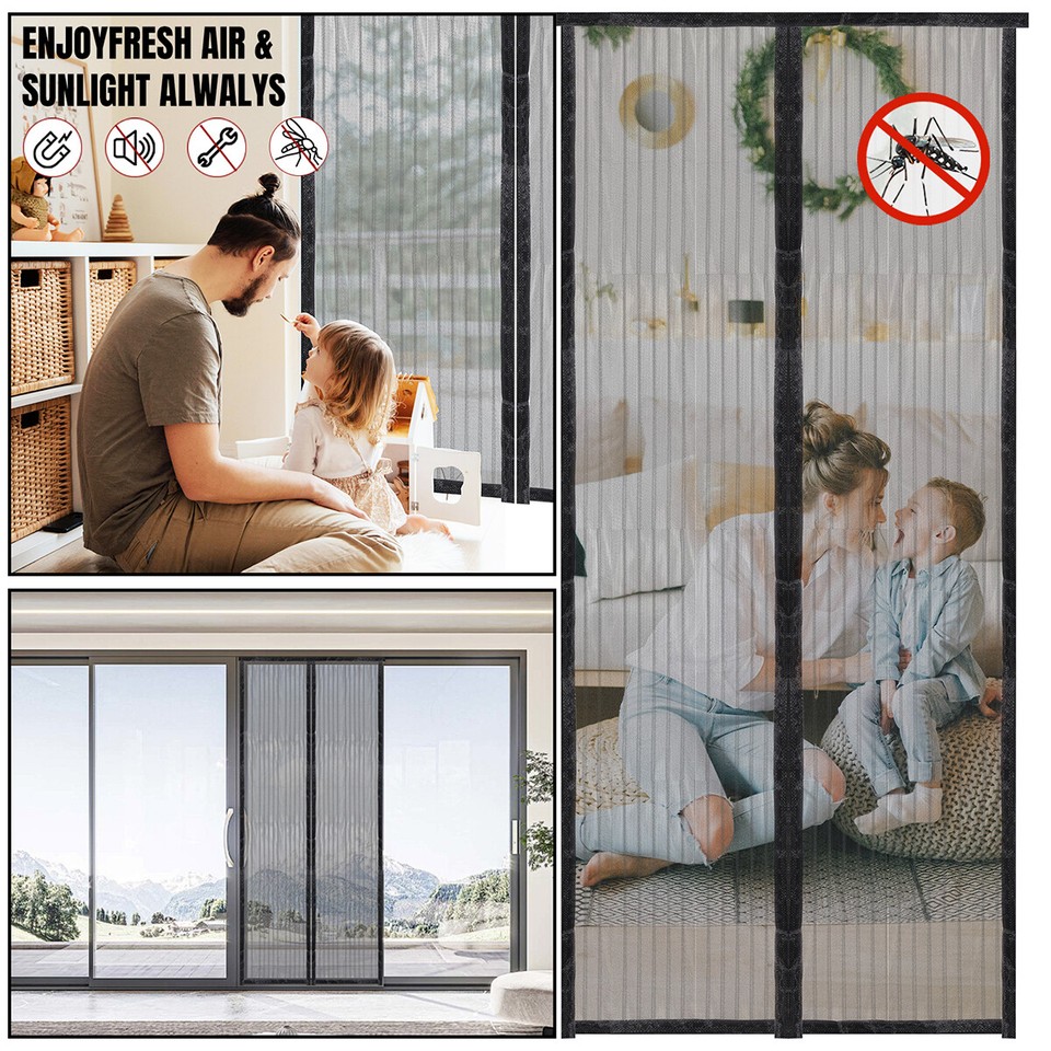 2x Magnetic Screen Door Mesh Hand-Free Net For Mosquito Fly Insect Bug ...