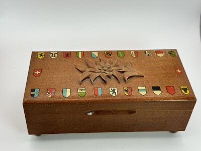 Vintage Swiss Cuendet Handcarved Wood Jewelry Musical Box Hand Carved ...