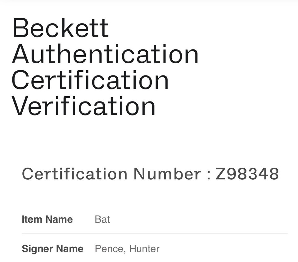 HUNTER PENCE LICENSED BECKETT AUTHENTICATED SIGNED 2009 DINGER GAME ...