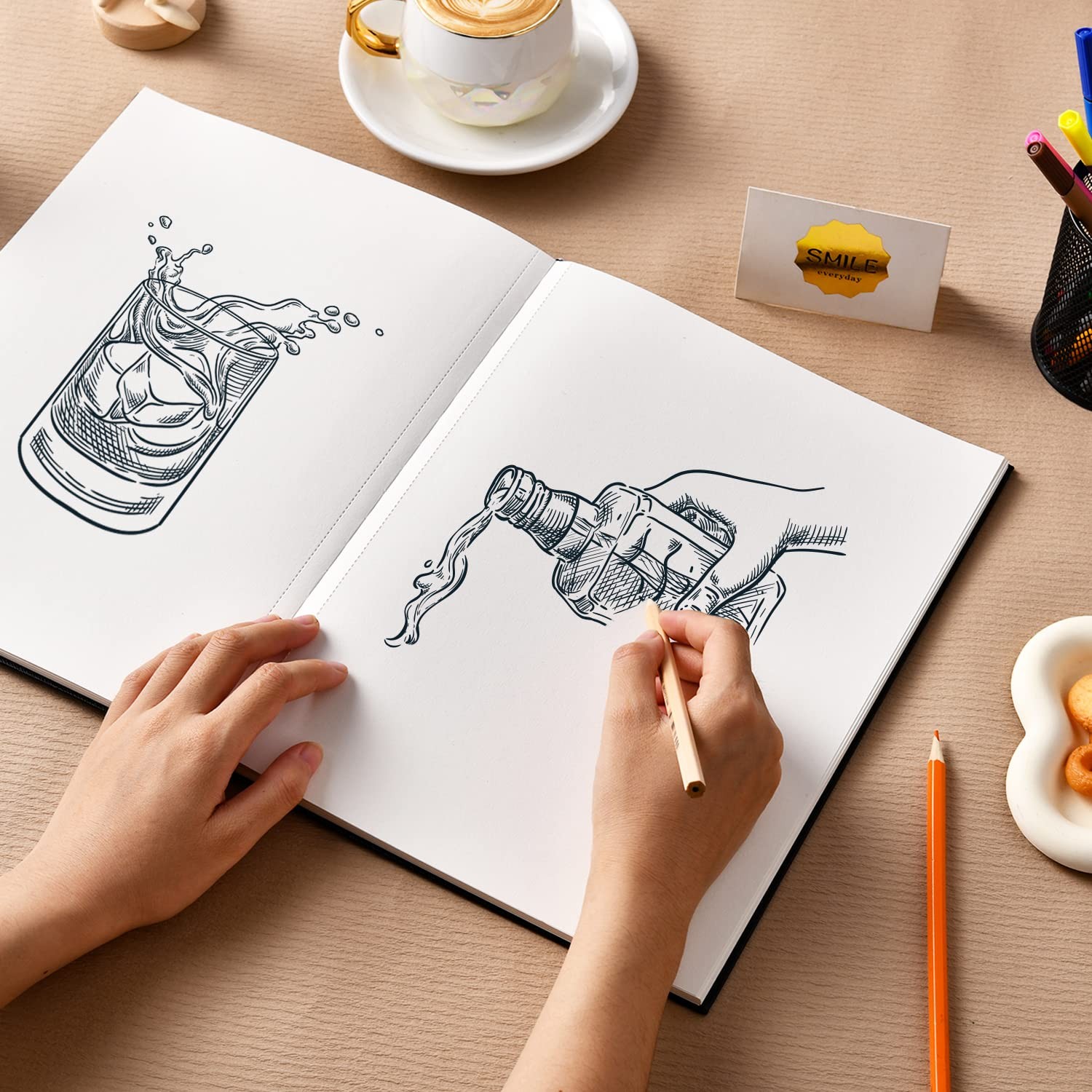 Hardcover Sketch Book 9 x 12 Inch Drawing Pad, 160GSM Smooth Paper