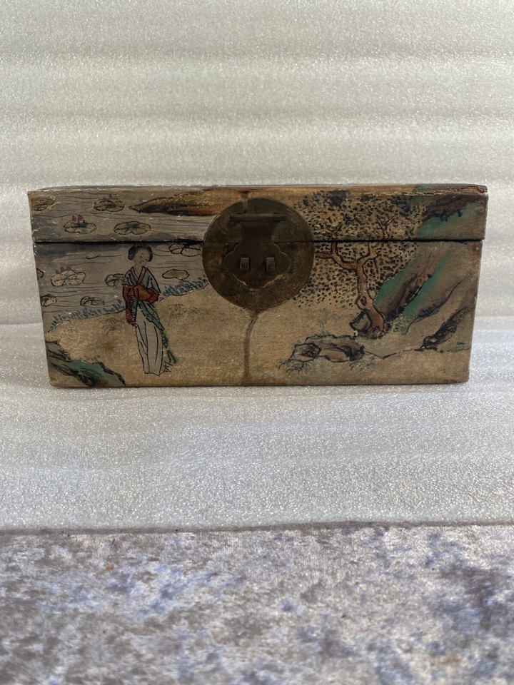 Antique PigSkin Covered Japanese Painted Jewelry/Writers/Casket Box ...